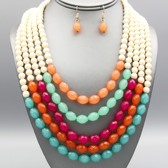 Wildflowers | Jewelry | Layered Cream Multi Color Bead Necklace Earring ...